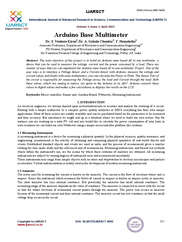 Arduino Base Multimeter Pdf Measuring Instrument Arduino 9508
