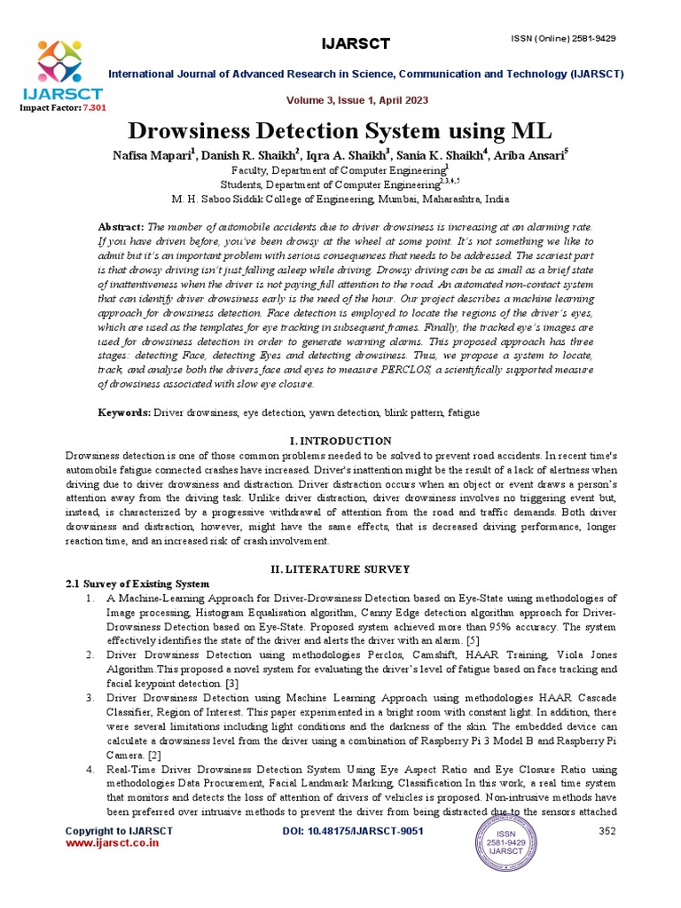 Drowsiness Detection System Using ML | PDF | Computer Science | Computing