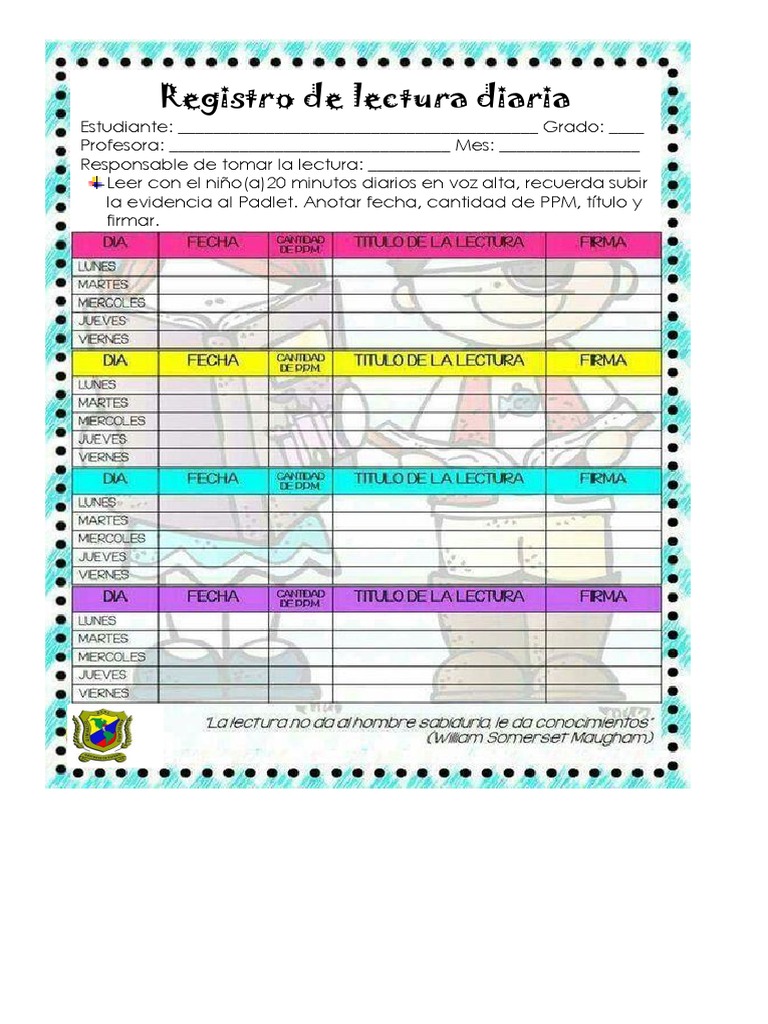 Mi Registro De Lectura En Formato Pdf Imprimible