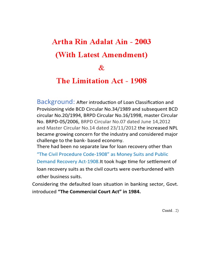 Artha Rin Adalat Ain 2003 Overview | PDF | Lawsuit | Auction