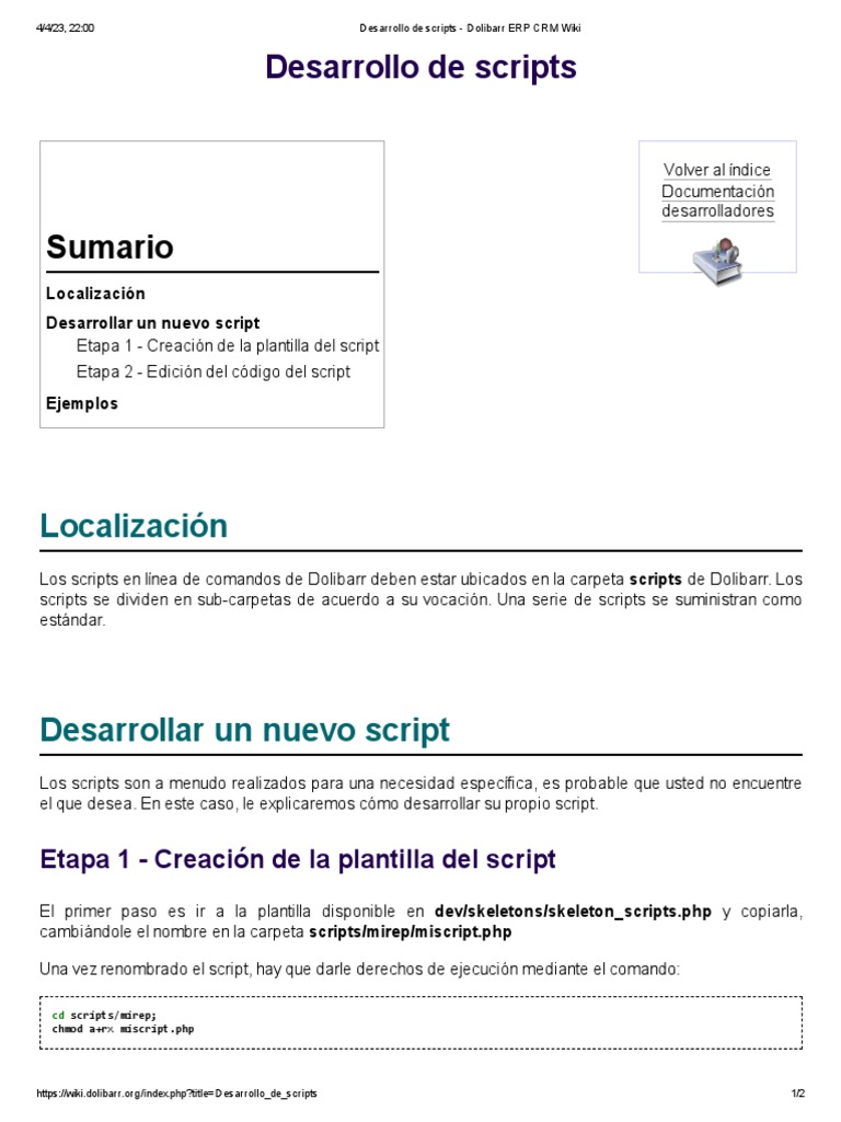 Desarrollo de Scripts - Dolibarr ERP CRM Wiki | PDF | Lenguaje de escritura | Wiki