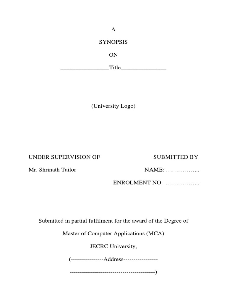 Synopsis Template Minor Project | PDF
