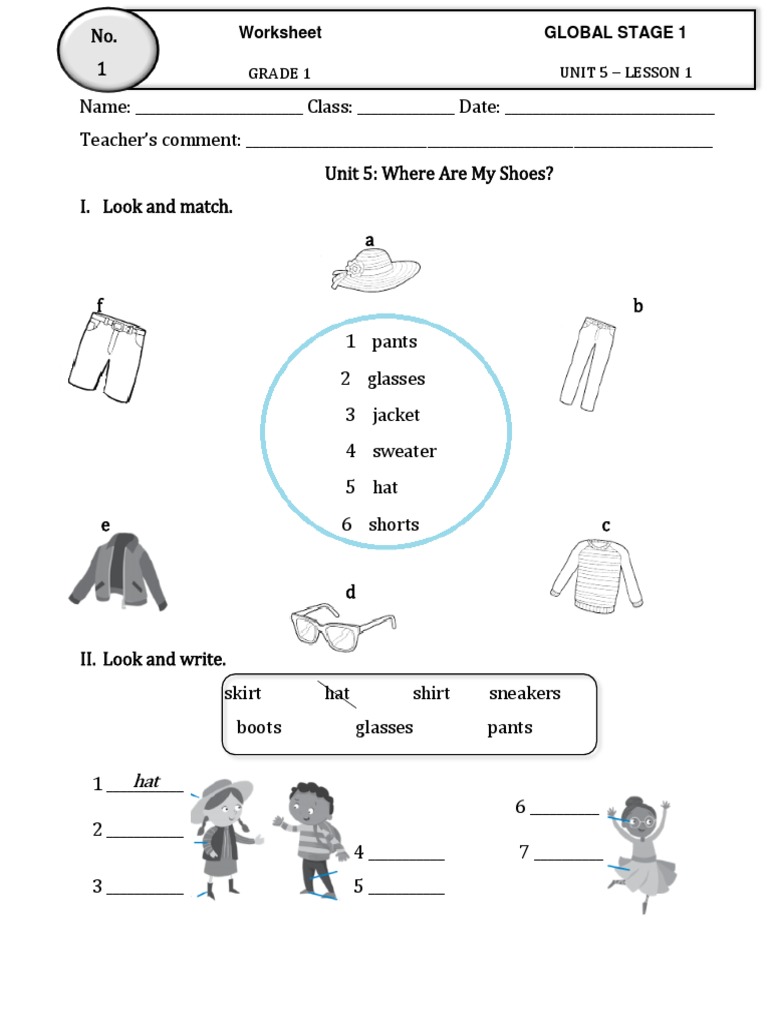 Grade 1 Unit 5 - Lesson 1: Worksheet Global Stage 1 | PDF | Sneakers ...