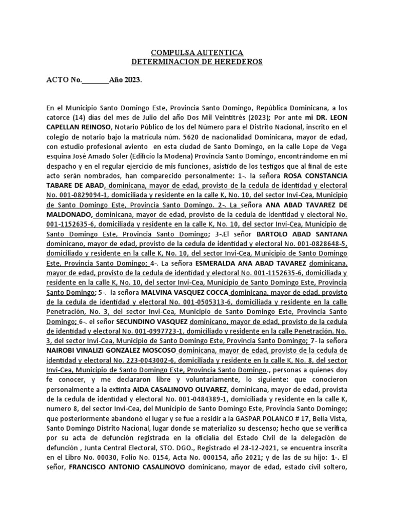 Compulsa Autentica | PDF | República Dominicana | Derecho Civil (Common ...