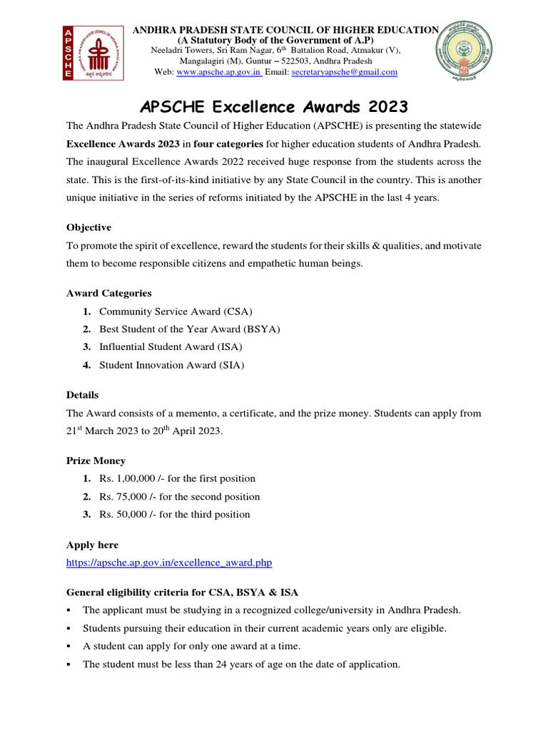 APSCHE Student Excellence Awards | PDF | Startup Company | Small ...
