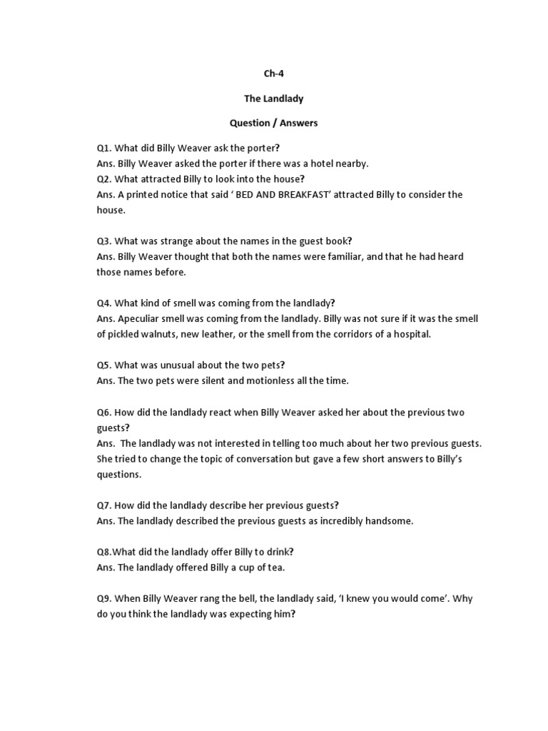 Billy Weaver's Encounter with the Landlady | PDF