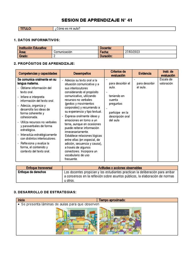 Sesion de Aprendizaje #41: 1. Datos Informativos | Descargar gratis PDF | Evaluación | orador ...