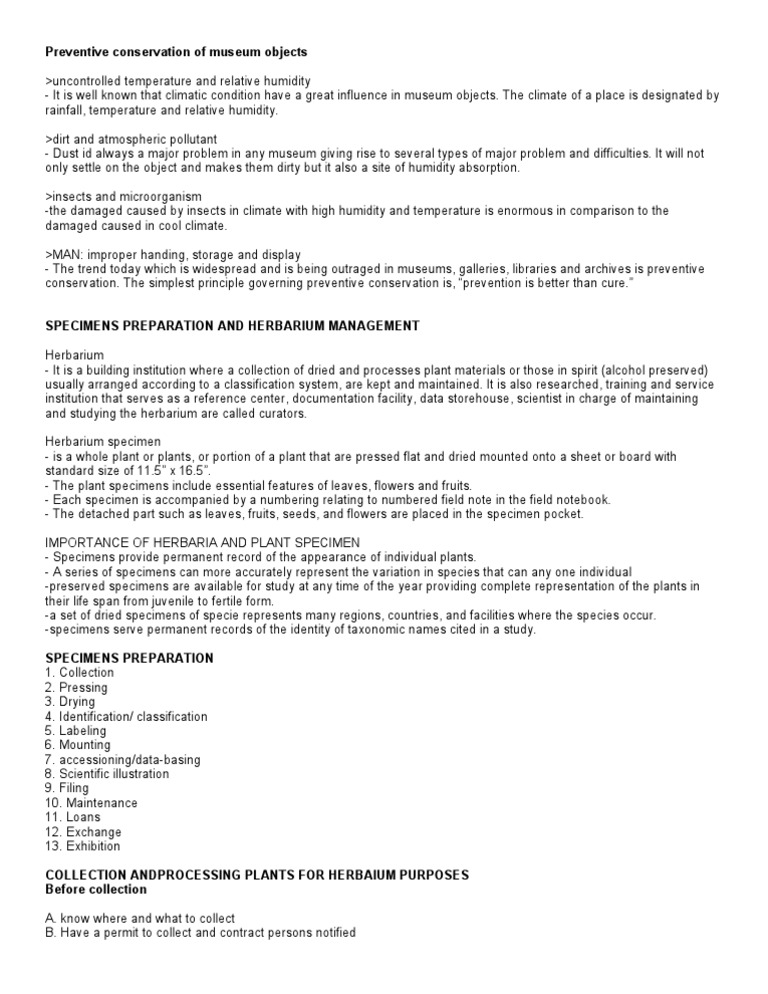 Preventive Conservation of Museum Objects | PDF | Collections Care | Plants