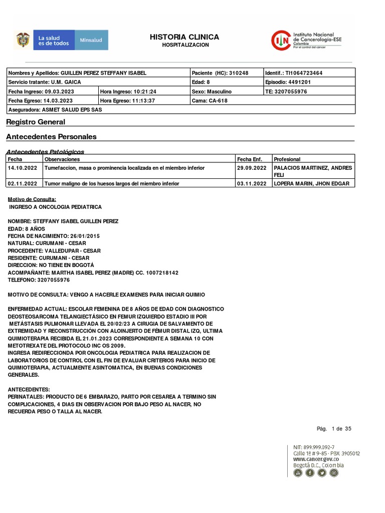 Historia Clinica: Antecedentes Patológicos | PDF | Examen físico | Riñón