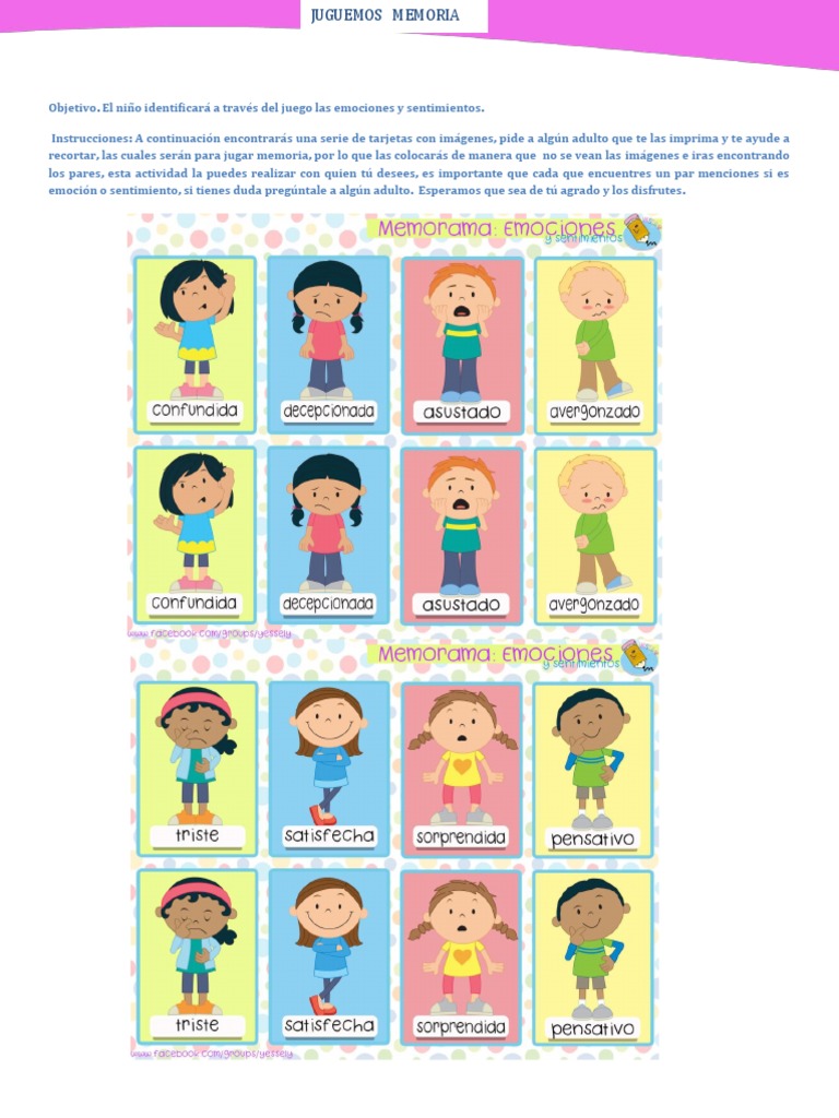 Memorama de emociones para imprimir | PDF | Salud y bienestar
