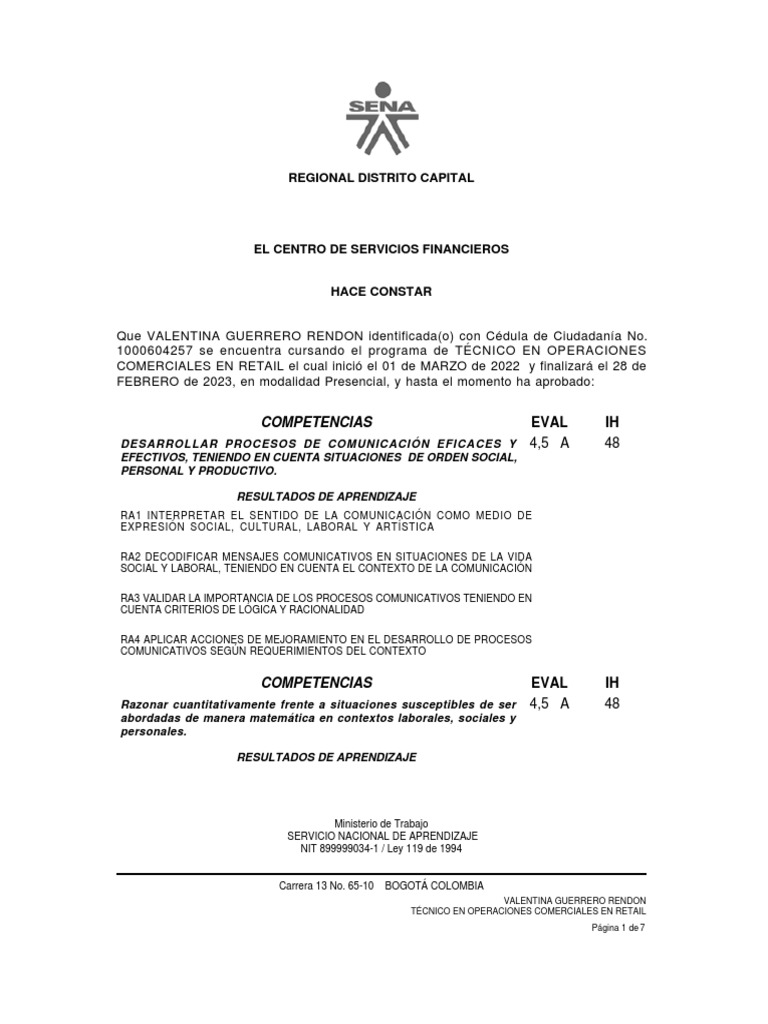 Constancia NotasAprendiz | PDF | Iniciativa empresarial | Aprendizaje