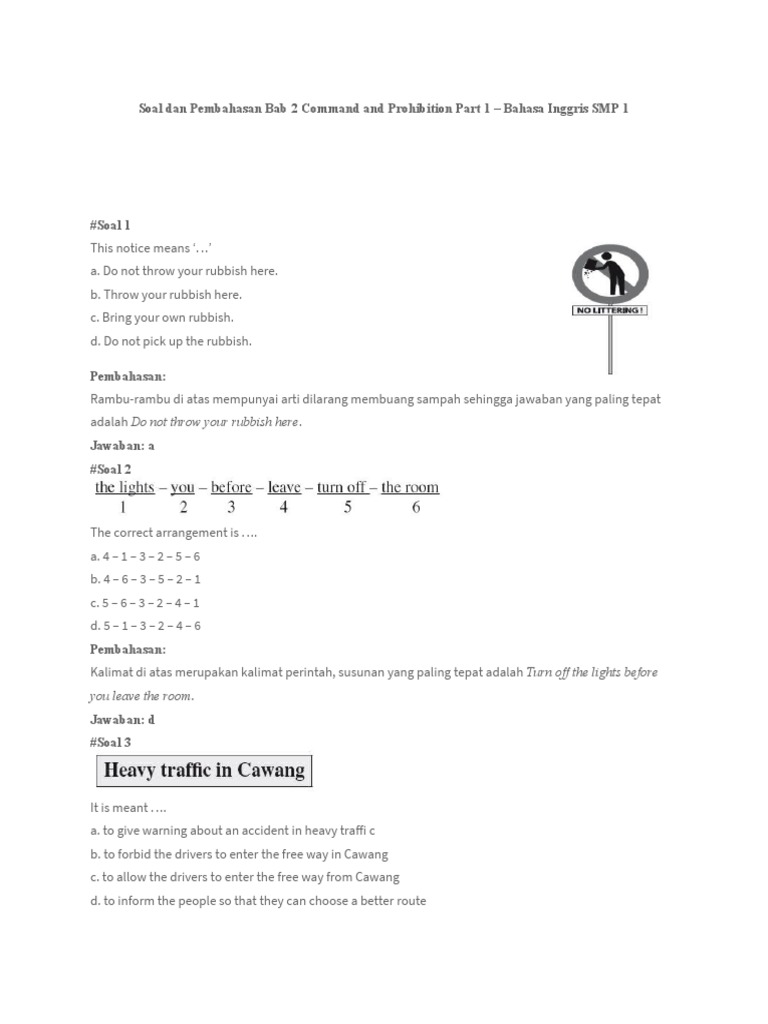 Latihan Soal Prohibition and Command Kelas 8 | PDF