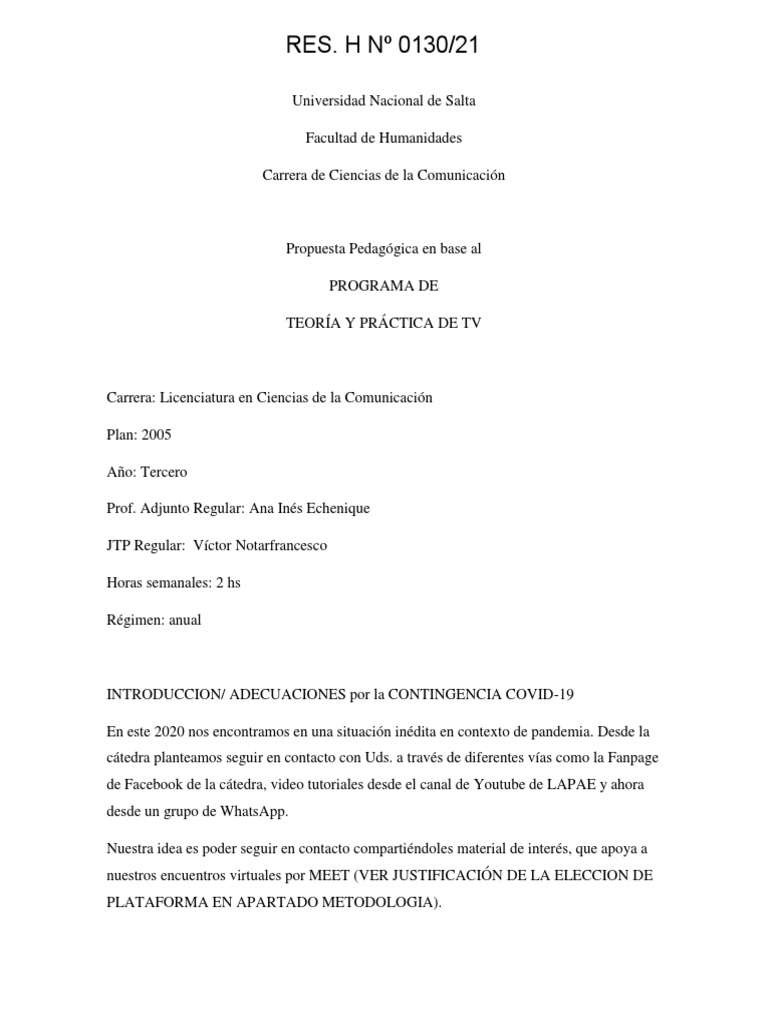 Teoría y Práctica de Televisión P05 - 2020 | PDF