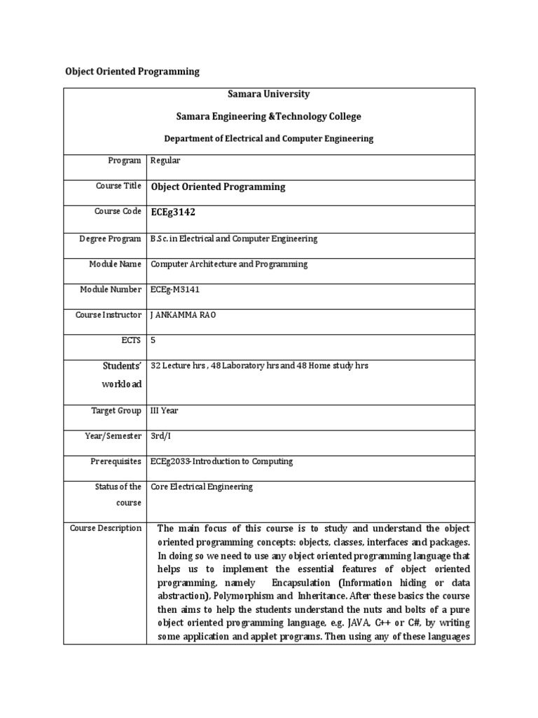 Object Course Outline Pdf Class Computer Programming Inheritance Object Oriented 9618