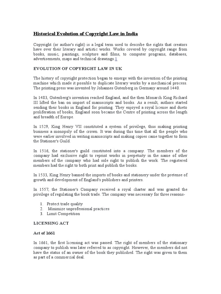 Historical Evolution of Copyright Law in India | PDF | Copyright ...