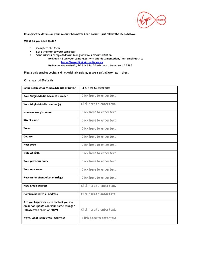 Virgin Media Account Change Instructions | PDF | Computing | Software