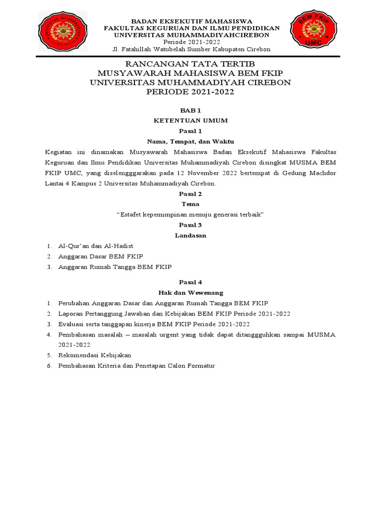 Tata Tertib MUSMA BEM FKIP UMC | PDF | Sains & Matematika