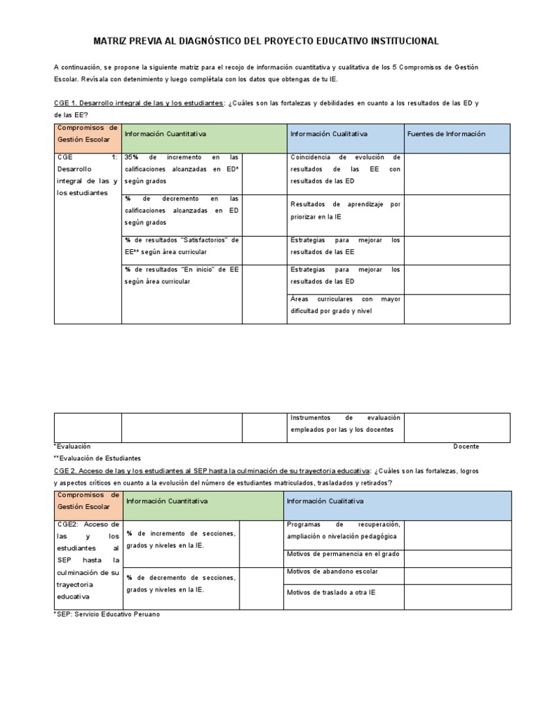 Matriz de Apoyo Al Diagnóstico Institucional PEI | PDF | Evaluación