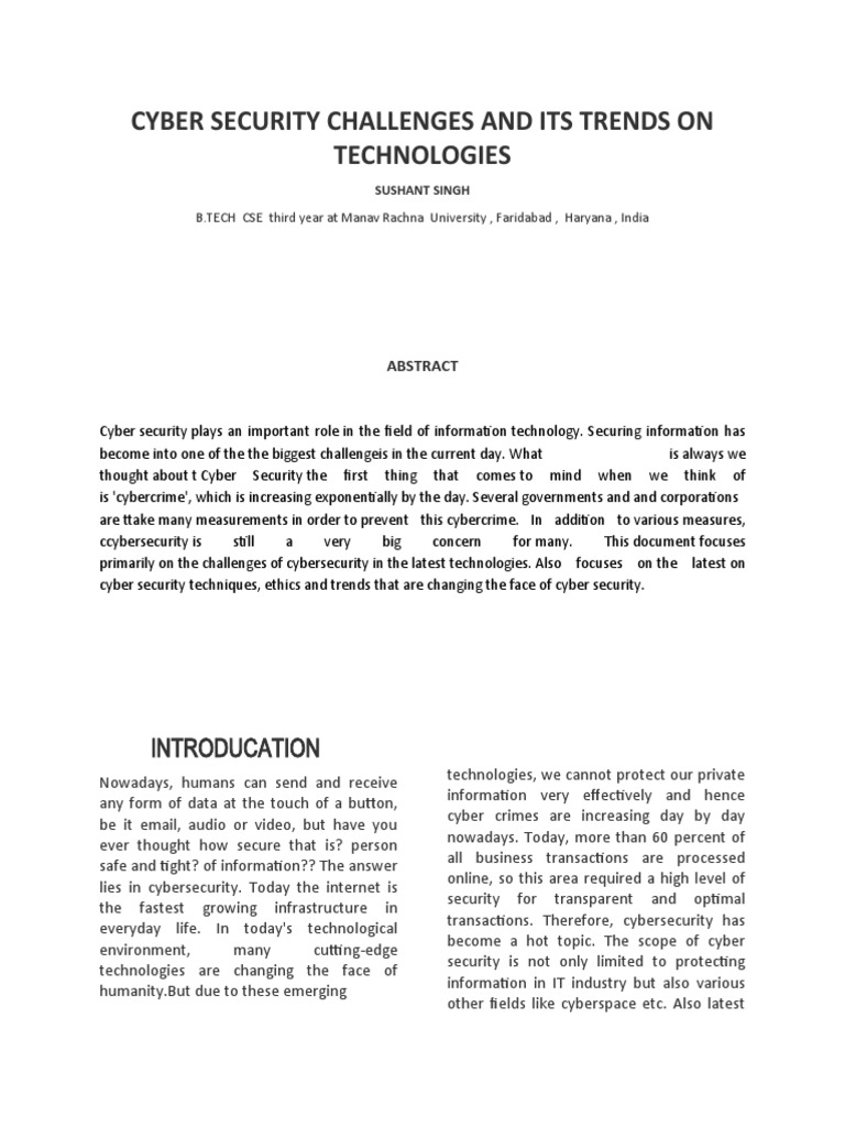 Cyber Security Challenges and Its Trends On Technologies | PDF ...