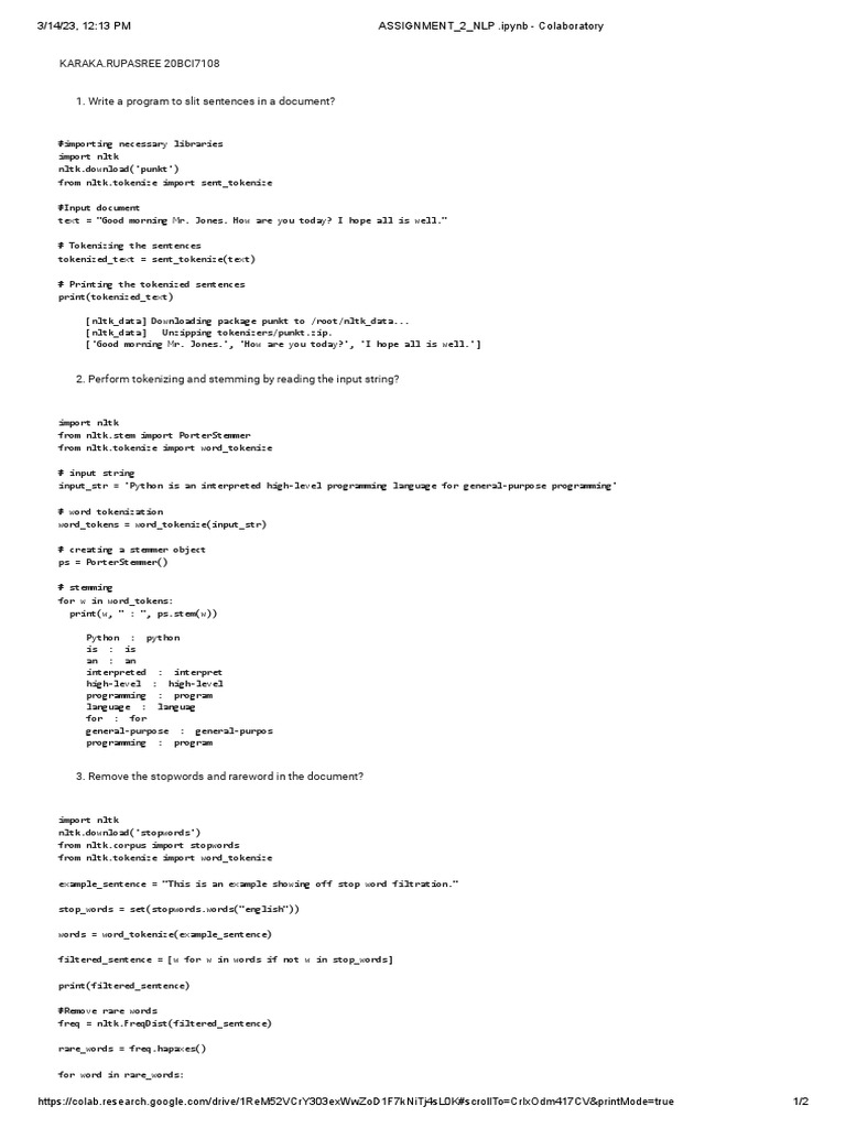 Assignment 2 NLP 20bci7108 | PDF | Formalism (Deductive) | Grammar