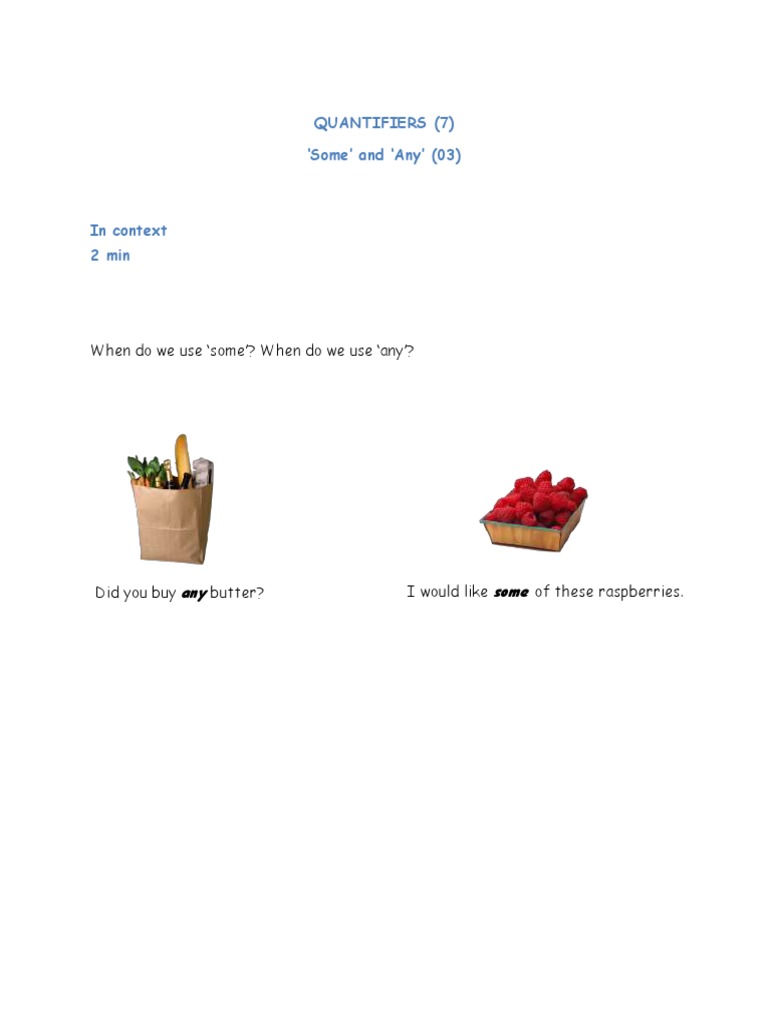 Quantifiers Some Vs Any | PDF | Noun | Plural