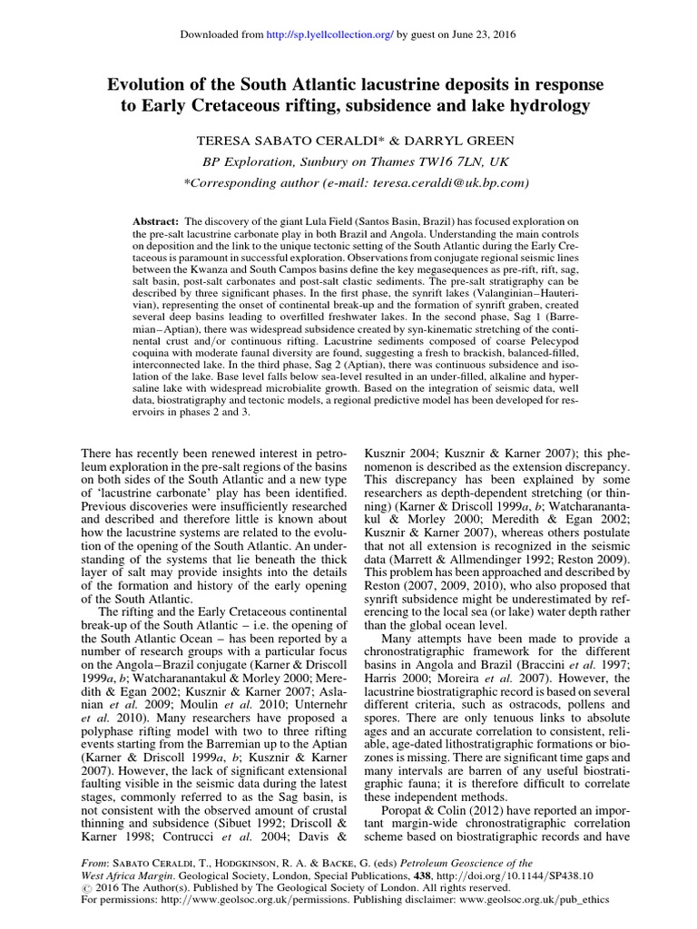 Evolution of The South Atlantic Lacustrine Deposits in Response To ...