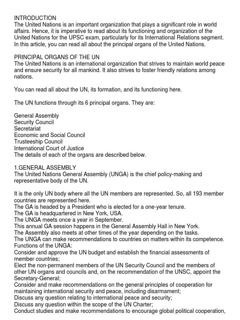 United Nation and Its Organs | PDF | United Nations General Assembly | United Nations