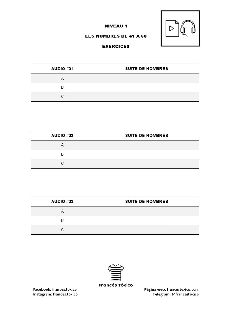 10 - Nombres 41-60 - Exercices Audio (A) | PDF