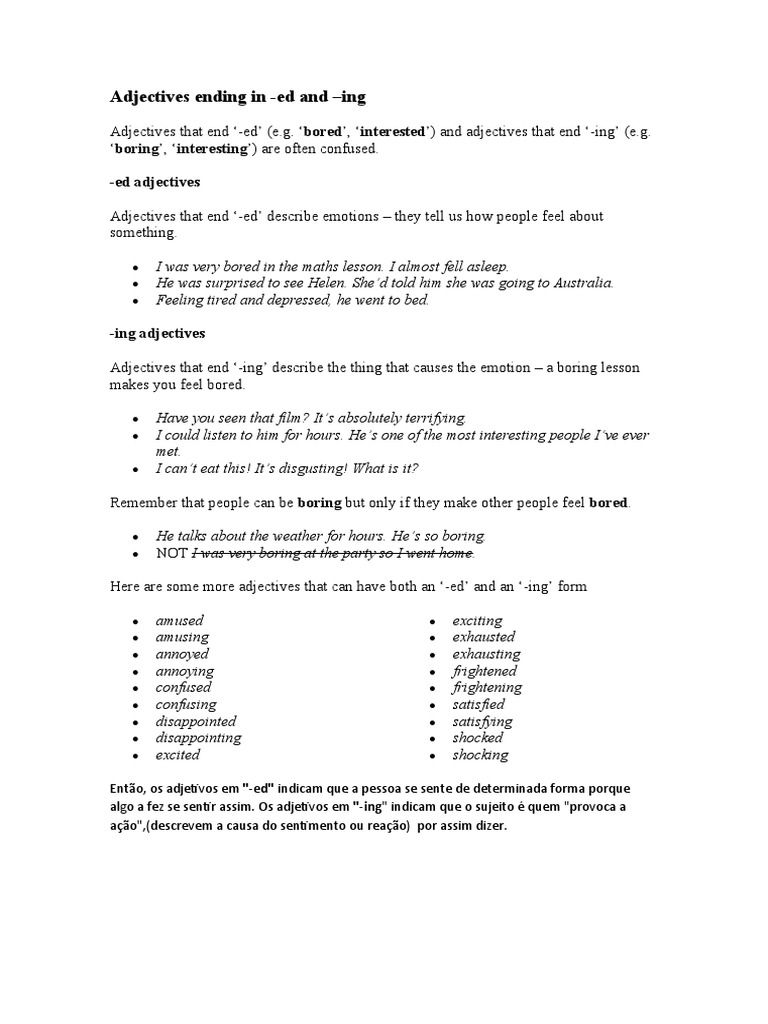 Adjectives Ending in Ed-Ing | PDF