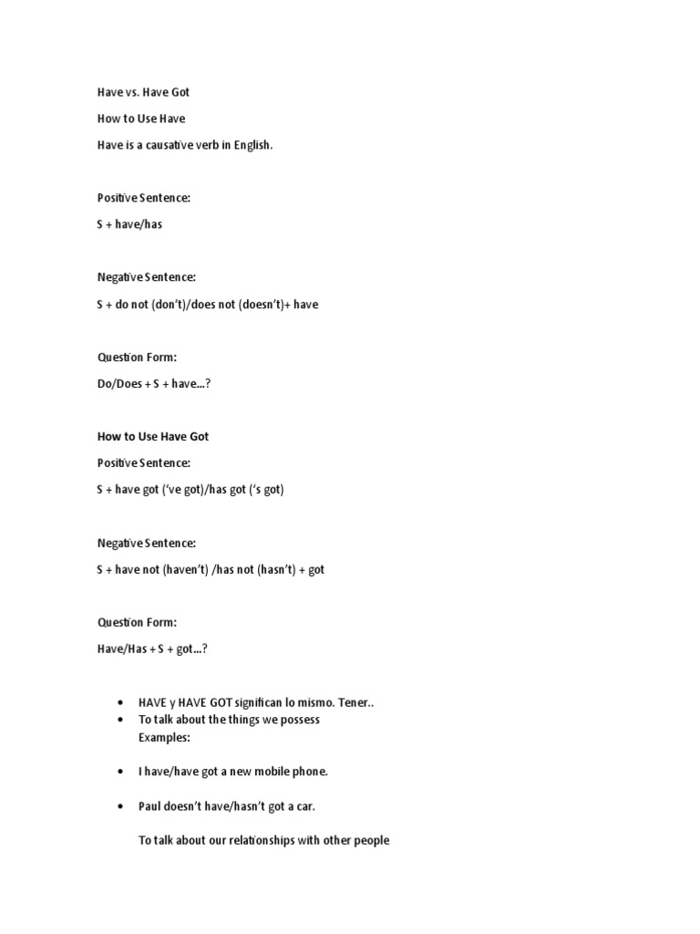 Have vs. Have Got Explained | PDF | Self-Improvement
