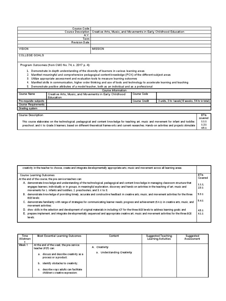 Creative Arts, Music, and Movements in Early Childhood Education | PDF ...