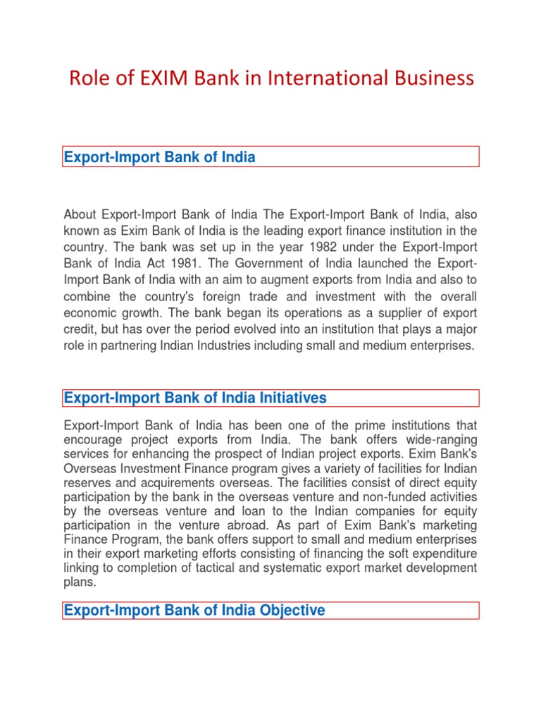 Role of EXIM Bank in International Business | PDF | Banks | Credit