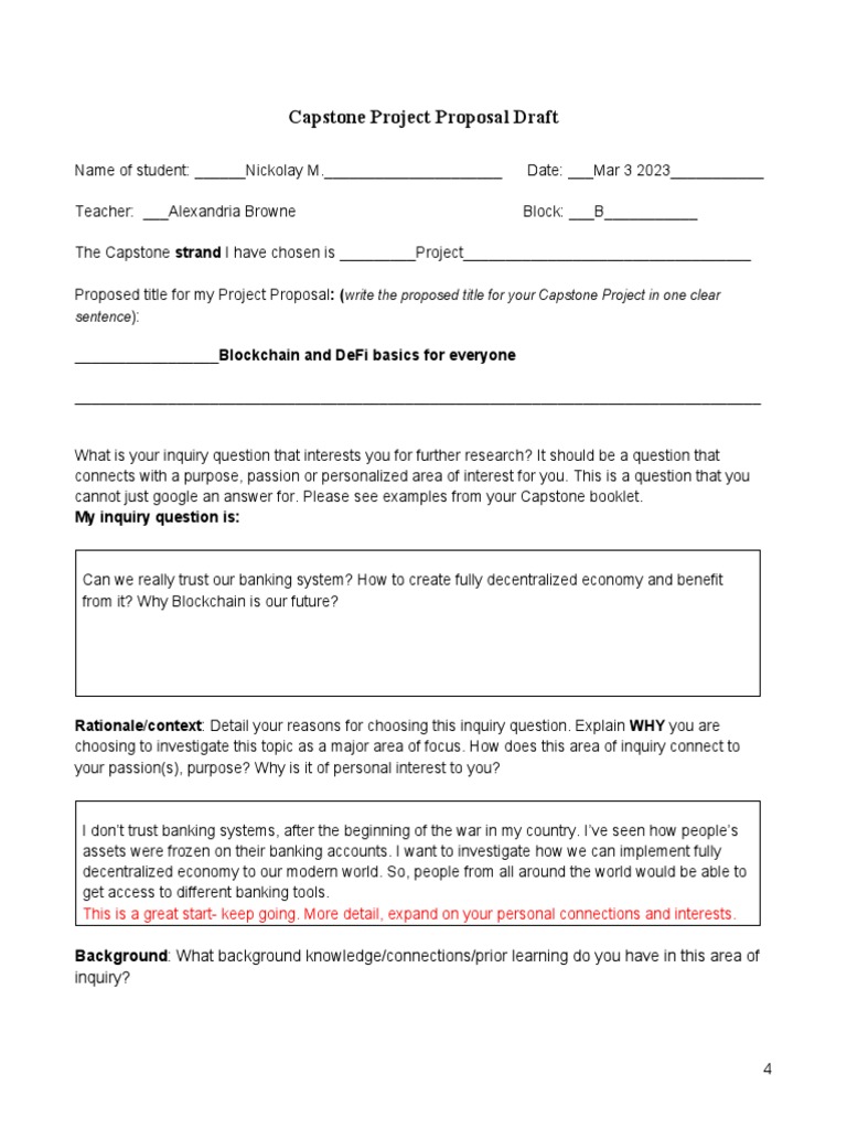 Capstone Project Proposal Draft Student Fillable 1 | Download Free PDF ...