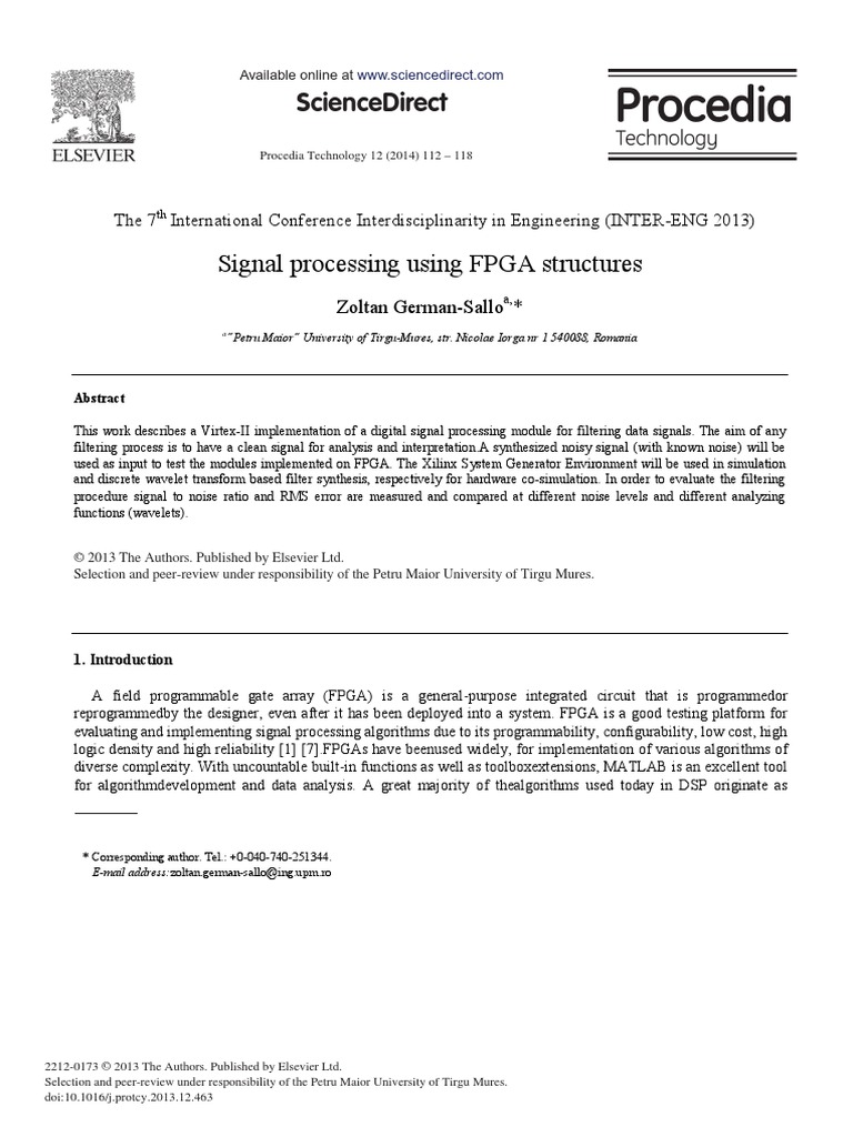 Signal Processing Using Fpga Structures Pdf Wavelet Field Programmable Gate Array