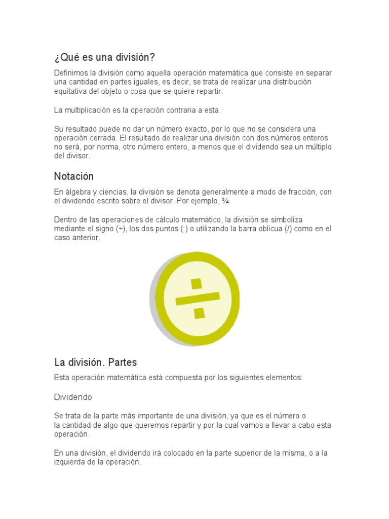 Definición y elementos de la división | PDF | División (Matemáticas ...