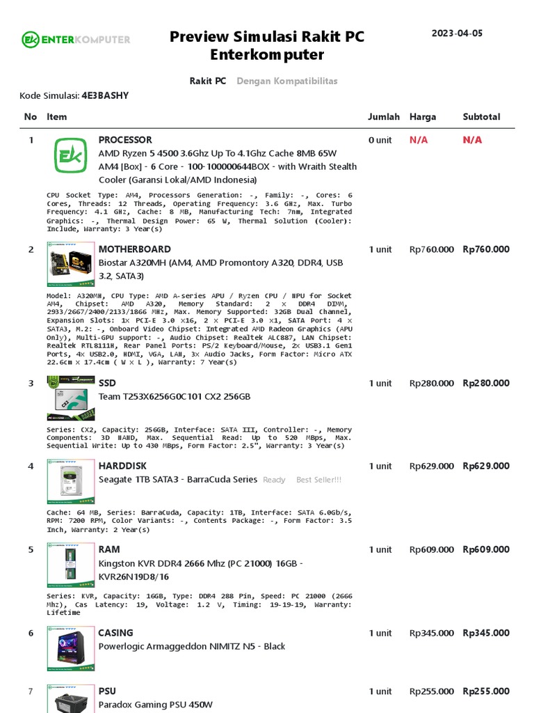 Simulasi - Rakit PC - Enterkomputer Jual Beli Online Komputer, Rakit PC, Termurah & Terlengkap ...