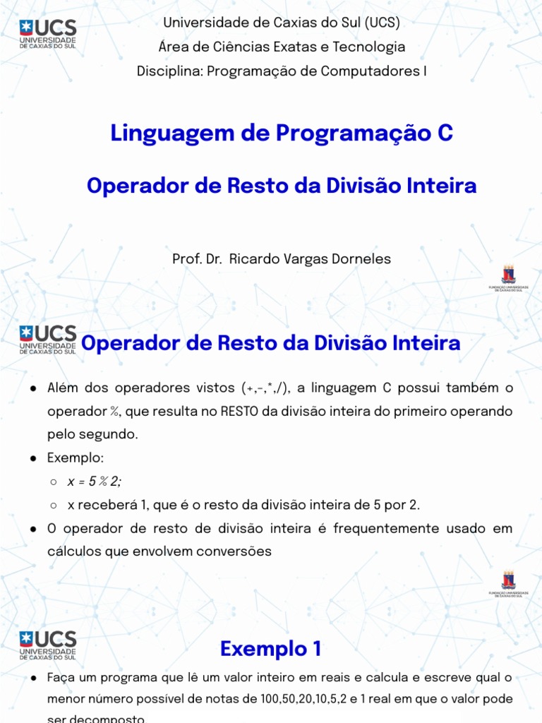 Linguagem C - Operador de Resto Da Divisão Inteira | PDF