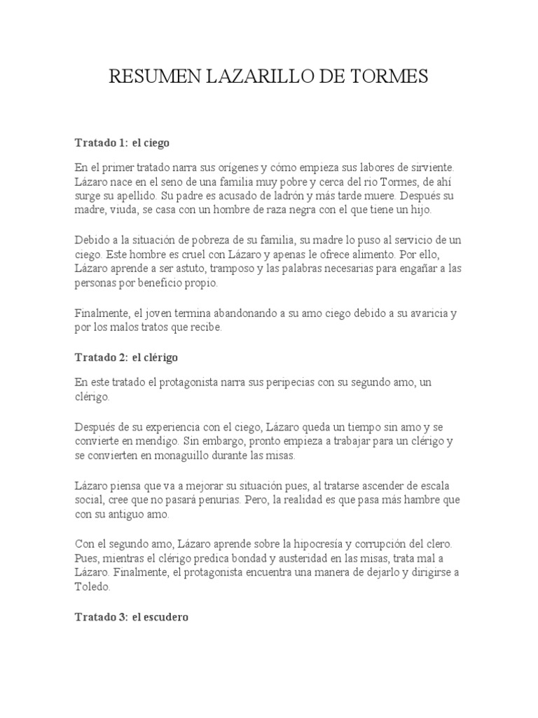 Resumen Lazarillo de Tormes | PDF