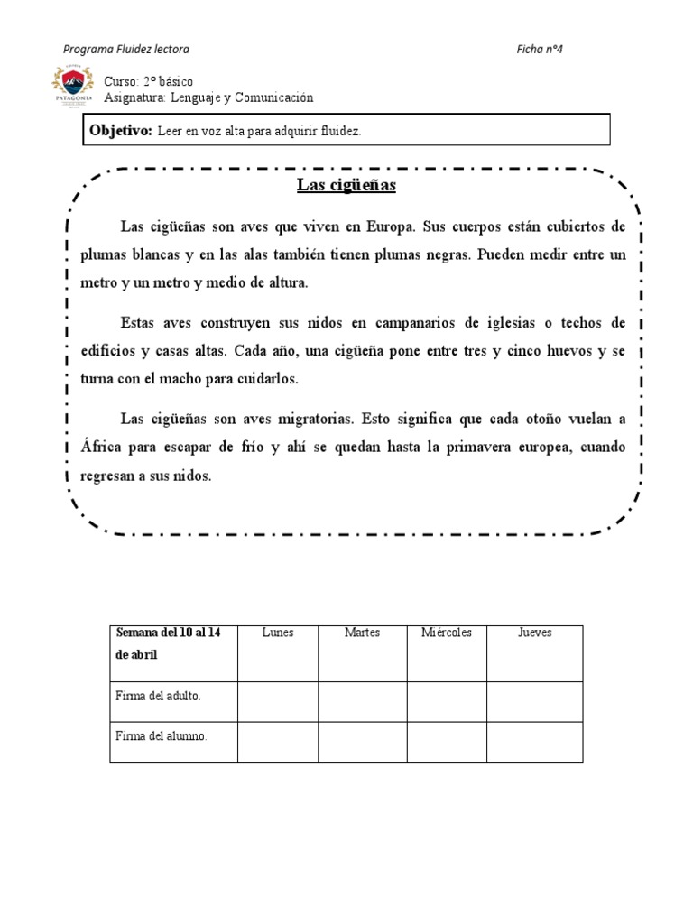 Ficha n°4 Fluidez lectora 2° básico | PDF