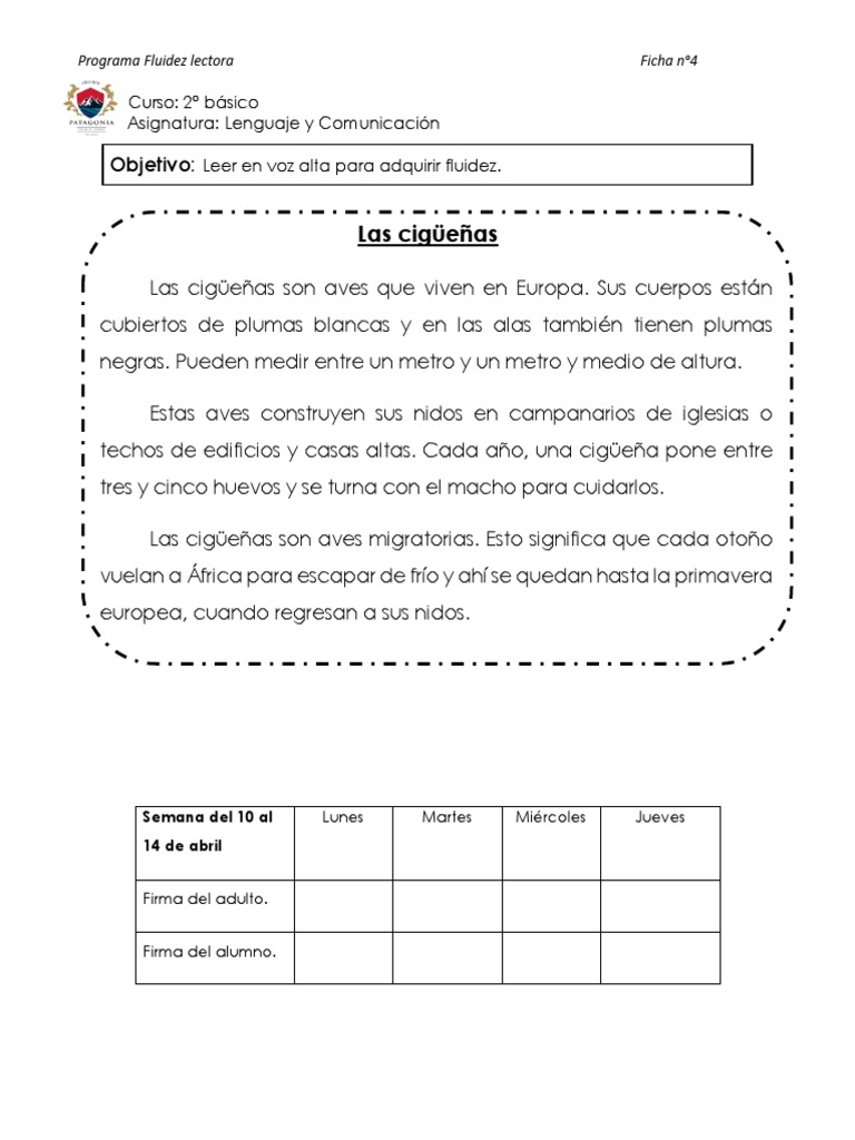 Ficha N°4 Fluidez Lectora 2° Básico | PDF