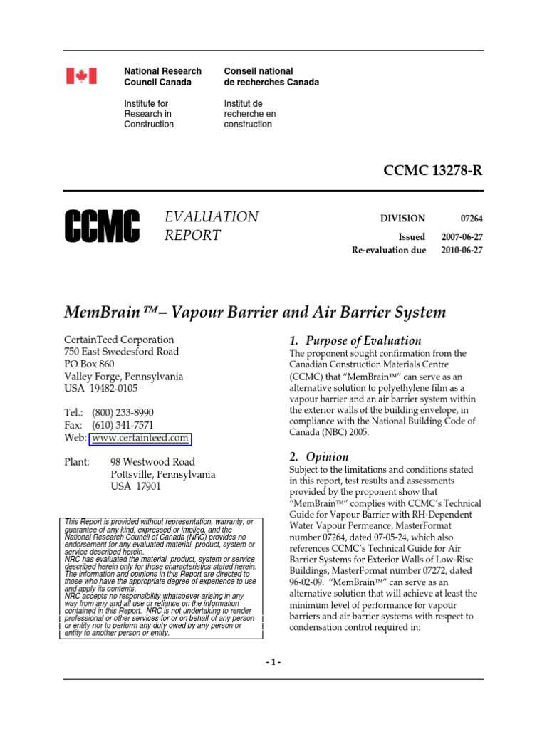 Membranevaluation Report 13278 | PDF | Drywall | Wall