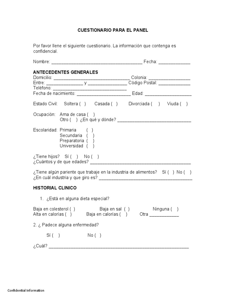 Cuestionario para El Panel | PDF | Nutrición | Dieta y nutrición