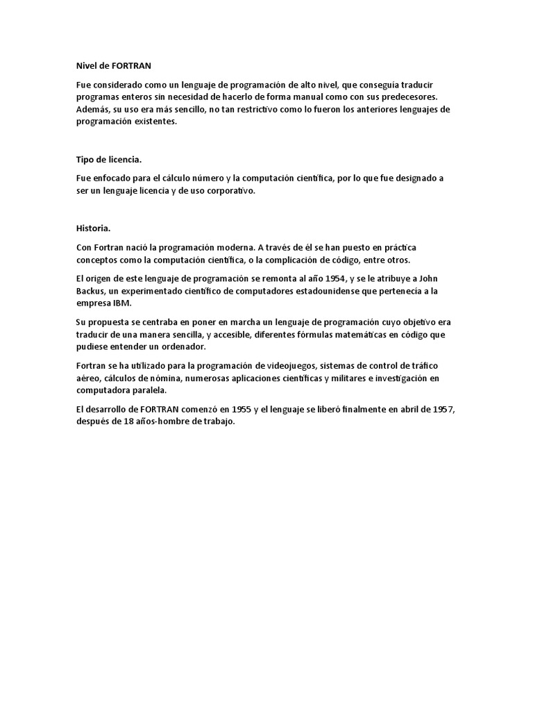 La historia y el impacto del lenguaje de programación FORTRAN | PDF