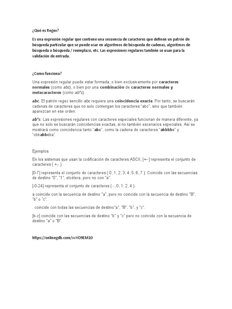 Guía Completa de Regex y Ejemplos | PDF | Informática