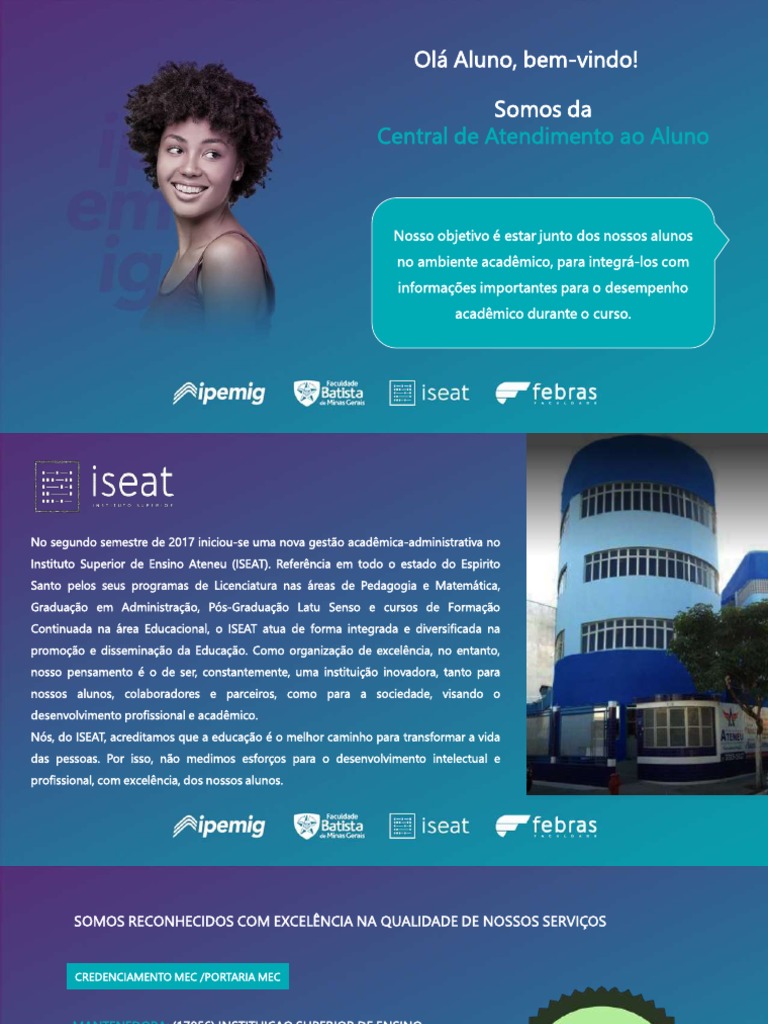 BOOK DE BOAS VINDAS ISEAT - Atualizado | PDF | Pedagogia | Pós-graduação