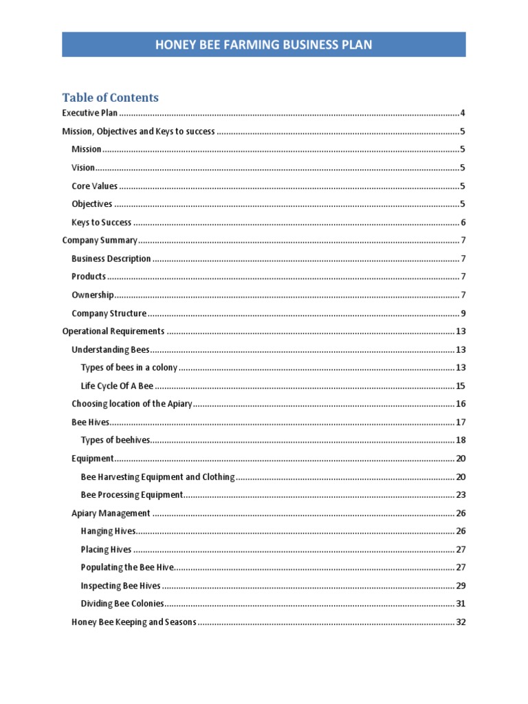 Honey Bee Farming Business Plan | PDF | Beehive | Honey