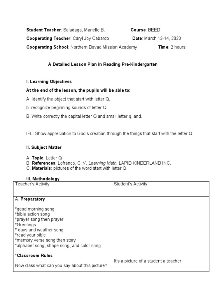 Letter Q | PDF | Lesson Plan