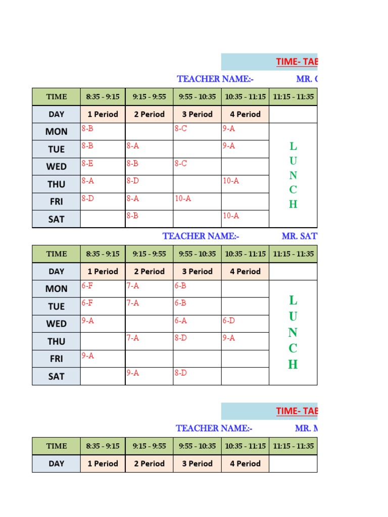 Mr. Chandan Jha's Class Timetable for the Week with Subject-Wise Period ...