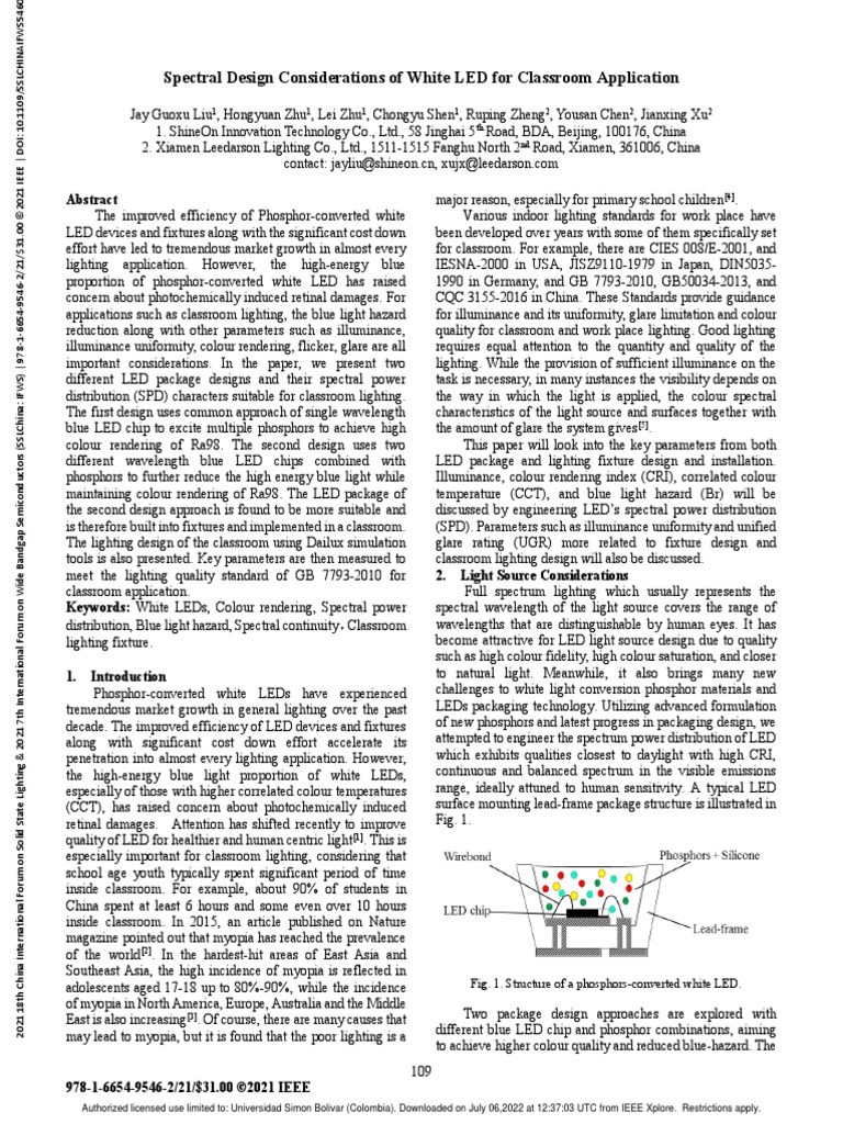 Spectral Design Considerations of White LED For Classroom Application | PDF