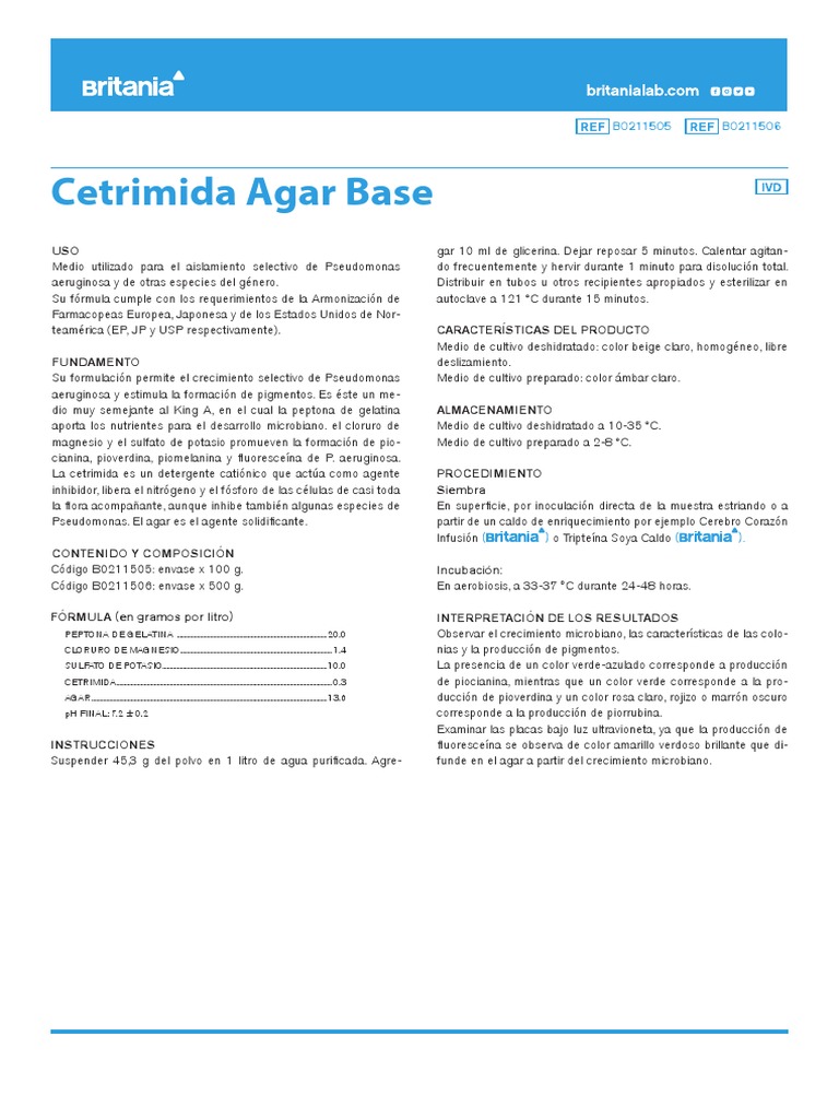 Agar Cetrimida | PDF | Pseudomonas | Pseudomonas Aeruginosa
